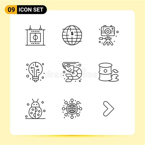 Set Of Vector Outlines On Grid For Sea Fish Video Bulb Digital