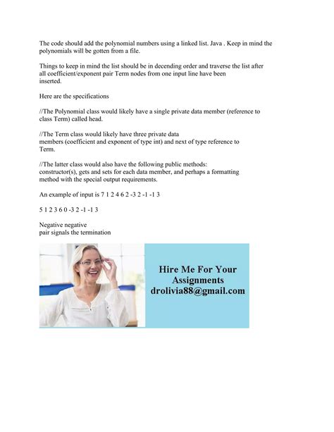 The Code Should Add The Polynomial Numbers Using A Linked List Java Pdf