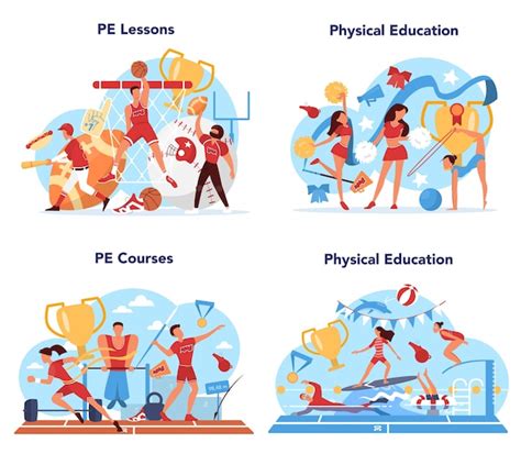 Premium Vector Physical Education Lesson School Class Concept Set