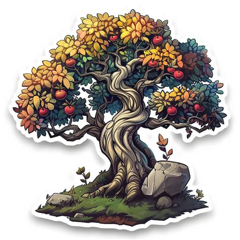 Premium Photo A Drawing Of A Tree With A Flower On It