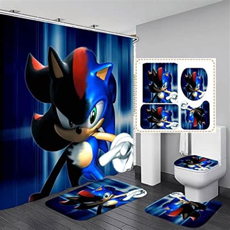 Super Sonic Bathroom 4 Pieces Set Shower Curtain Toilet