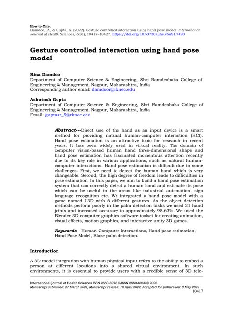 PDF Gesture Controlled Interaction Using Hand Pose Model