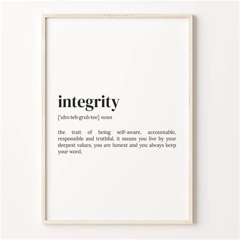 Integrity Definition Print Dictionary Poster Quote Wall Art Motivational Art Motivational