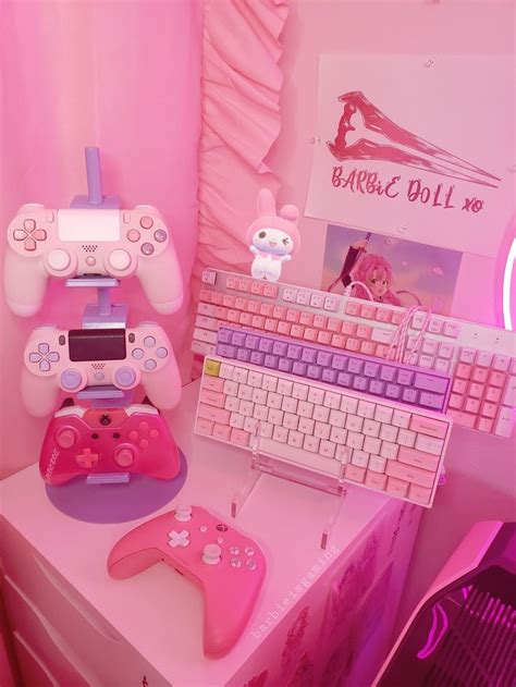 🌸my Kawaii Keyboard Controllers🌸 Video Game Room Design Cute Room