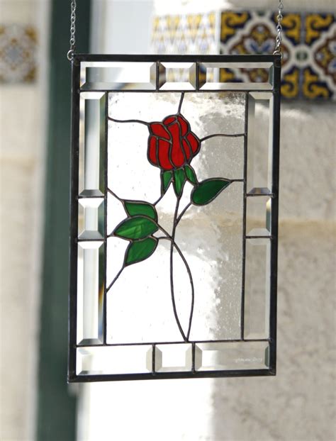 Red Rose Contemporary Stained Glass Window Panel By Gallerydelsol