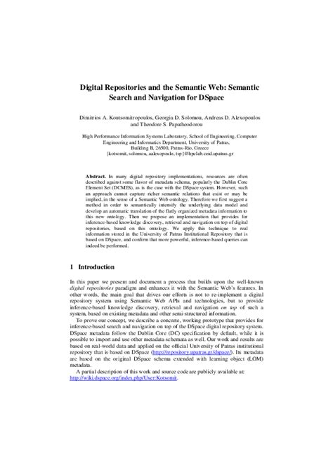 Pdf Digital Repositories And The Semantic Web Semantic Search And Navigation For Dspace