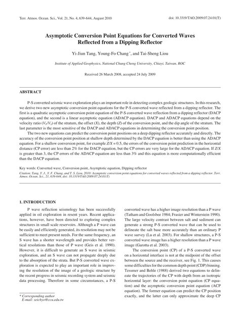 Pdf Asymptotic Conversion Point Equations For Converted Waves Reflected From A Dipping Reflector