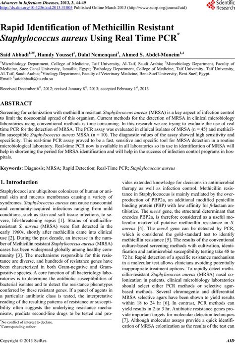 Rapid Identification Of Methicillin Resistant Staphylococcus Aureus Using Real Time Pcr