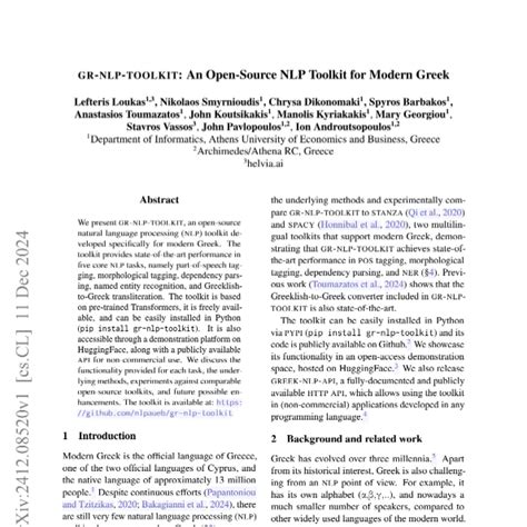 Gr Nlp Toolkit An Open Source Nlp Toolkit For Modern Greek