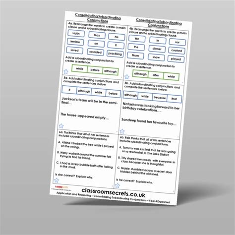Year 4 Consolidating Subordinating Conjunctions Application Resource Classroom Secrets