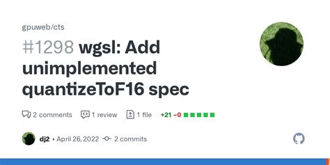 wgsl add unimplemented quantizetof16 spec by dj2 · pull request 1298 · gpuweb cts · github