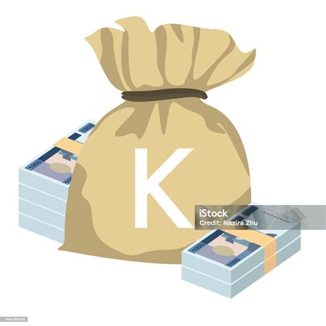 미얀마 Kyat 벡터 일러스트 레이 션입니다 동남아시아 머니 세트 번들 지폐 머니 백 1000 Mmk 플랫 스타일 흰색 배경에 격리 심플한 미니멀 디자인 0명에 대한 스톡