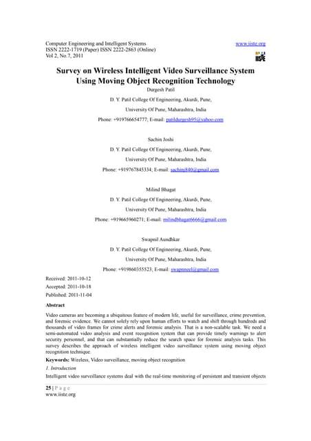 3 Survey On Wireless Intelligent Video Surveillance System Using Moving Object Recognition
