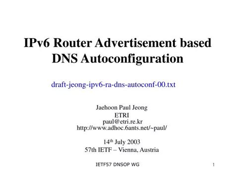 PPT IPv Router Advertisement Based DNS Autoconfiguration PowerPoint Presentation ID