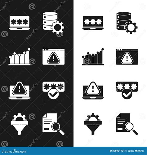 Set Browser With Exclamation Mark Pie Chart Infographic Laptop
