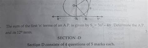 The Sum Of The First N Terms Of An A P Is Given By Sn 3n2−4n Deter