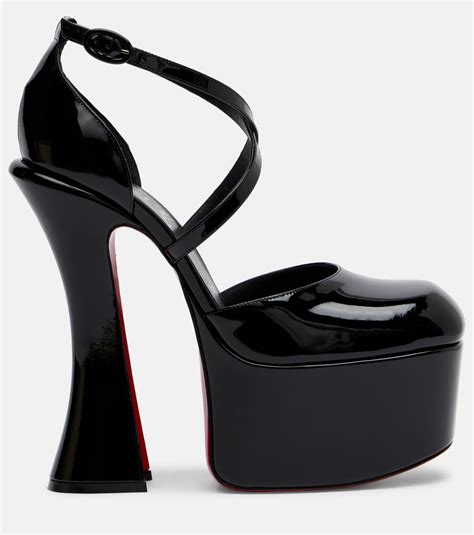 Aqua Patent Leather Platform Pumps In Black Christian Louboutin