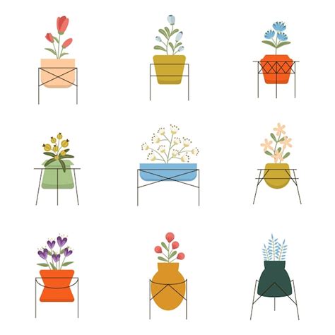 Set Of Flower Vase Vector Premium Vector