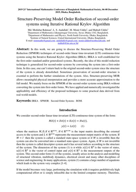 pdf structure preserving model order reduction of second order
