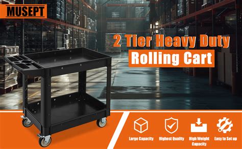 Rolling Utility Cart On Wheels 2 Tier 550lbs Heavy Duty Cart With Wheels Service