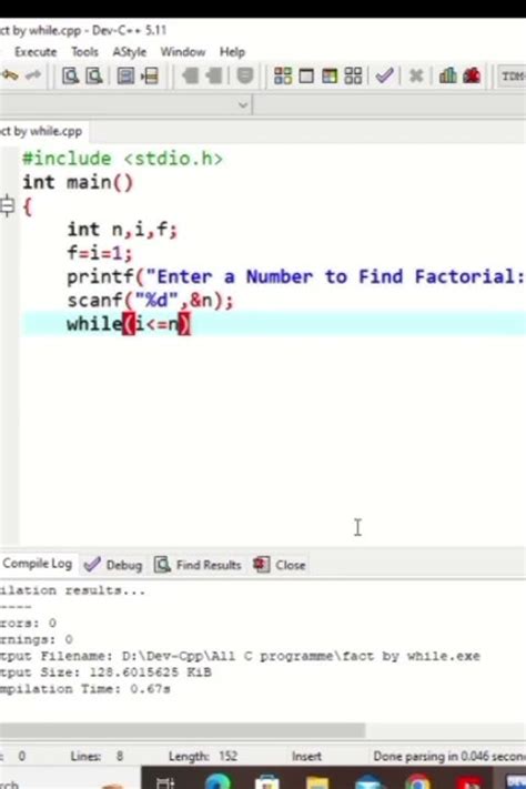 C Program To Find Factorial Of Any Number Cprogramming Youtube