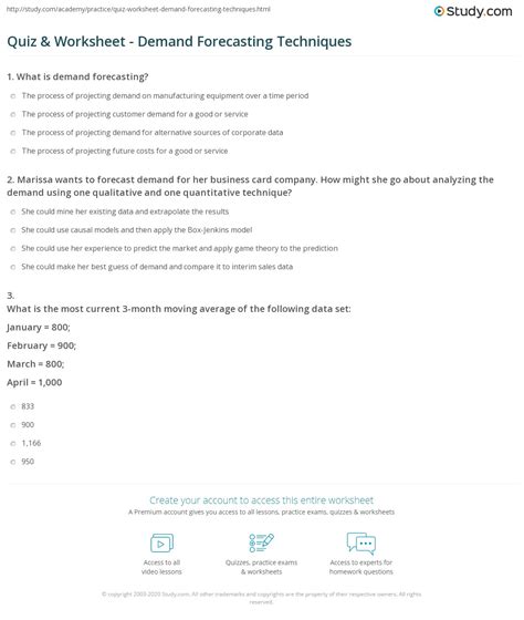 Quiz And Worksheet Demand Forecasting Techniques
