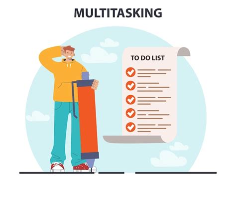 멀티 태스킹 효과적이고 유능한 남성 회사원 관리 프리미엄 벡터