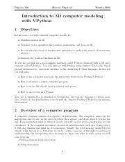 R Introduction To Vpython Pdf Physics Honors Physics I Winter Introduction To D
