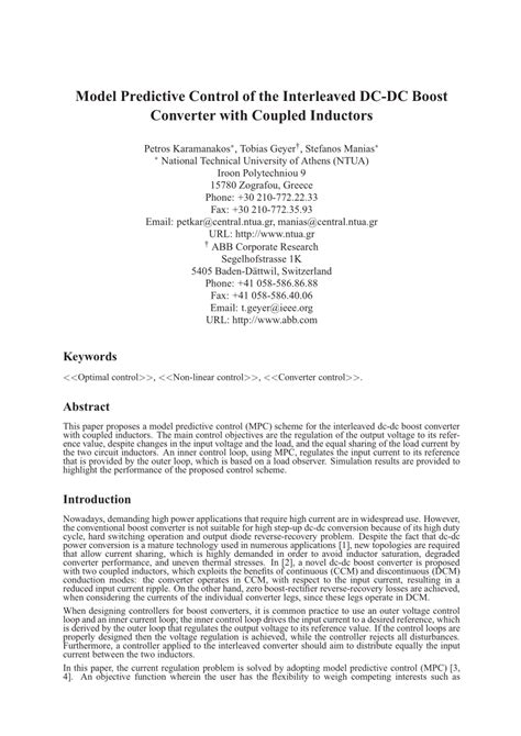 Pdf Model Predictive Control Of The Interleaved Dc Dc Boost Converter With Coupled Inductors