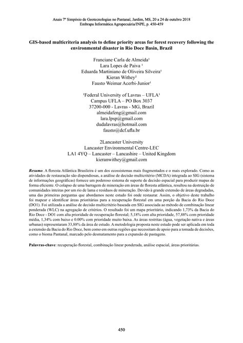 Pdf Gis Based Multicriteria Analysis To Define Priority Areas For Forest Recovery Following