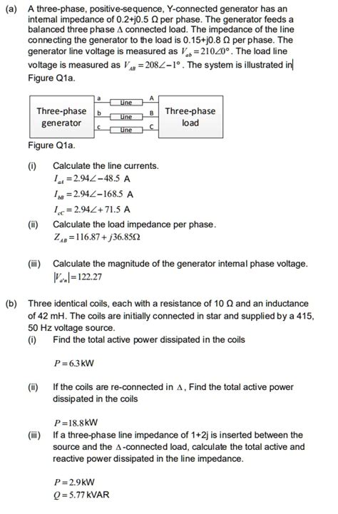 Solved A A Three Phase Positive Sequence Y Connected Generator Has An Internal Impedance Of