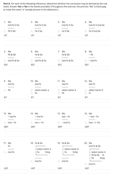 Part A For Each Of The Following Inferences