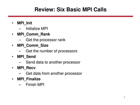 ppt review 6 basic mpi calls data types wildcards using status probing asynchronous