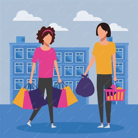 쇼핑몰에서 쇼핑하는 사람들 프리미엄 벡터