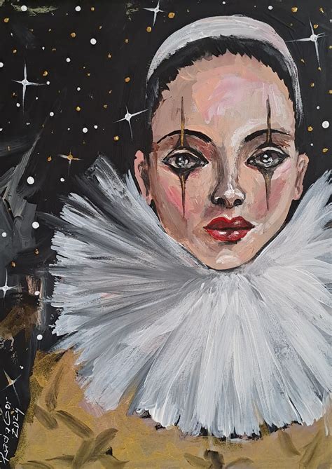 Pierrot Girl Painting Original Clown Artwork Circus Painting Wall Art