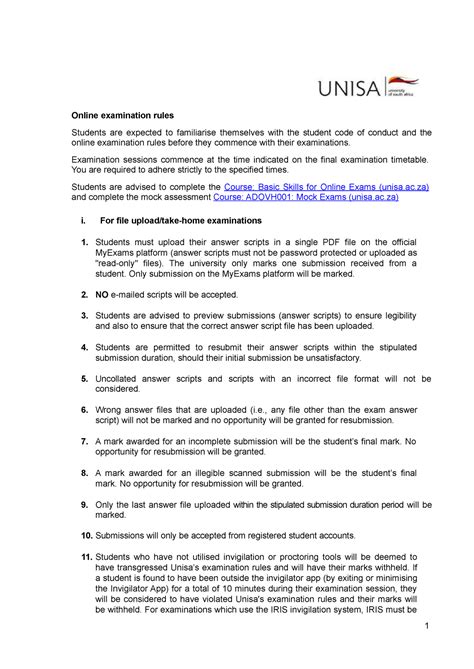 Unisa Oct Nov 2023 Online Examination Rules Online Examination Rules Babes Are Expected To
