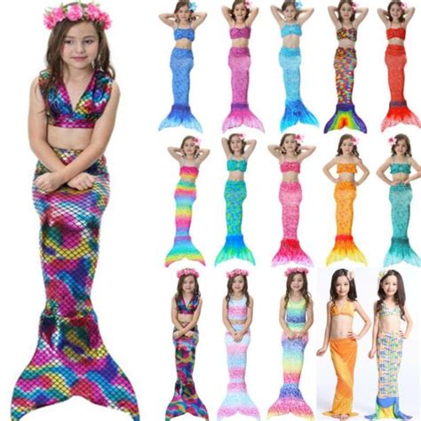 เด็กผู้หญิง 3 ชิ้น Mermaid Tail ชุดว่ายน้ำชุดบิกินี่ชุดว่ายน้ำว่ายน้ำ