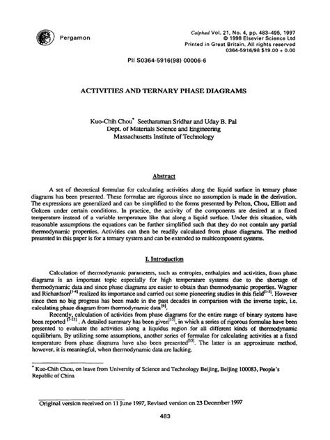 Activities And Ternary Phase Diagrams Pdf Phase Diagram Phase Matter