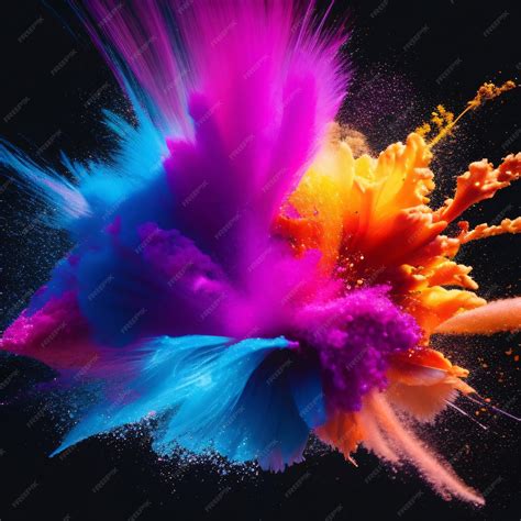 Premium Ai Image Vibrant Colorful Powder Splash On Isolated Black