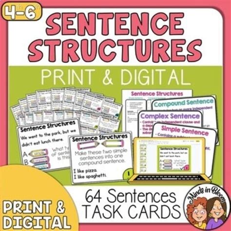 Sentence Structure Simple Compound And Complex Sentences Task Cards