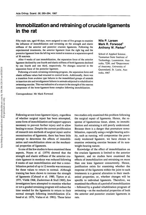 Pdf Immobilization Retraining Of Cruciate Ligaments In Rats
