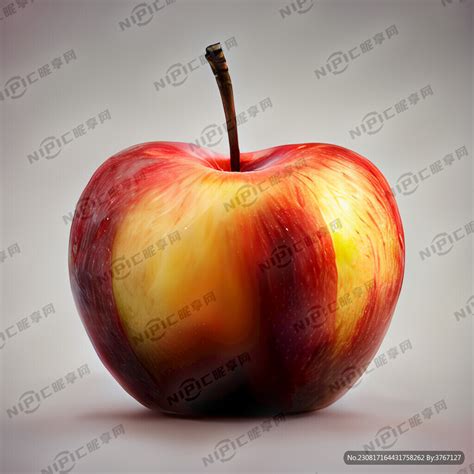 Ai创作图仿真 苹果 颜色均匀 白里透红 鲜艳 无背景 昵图网