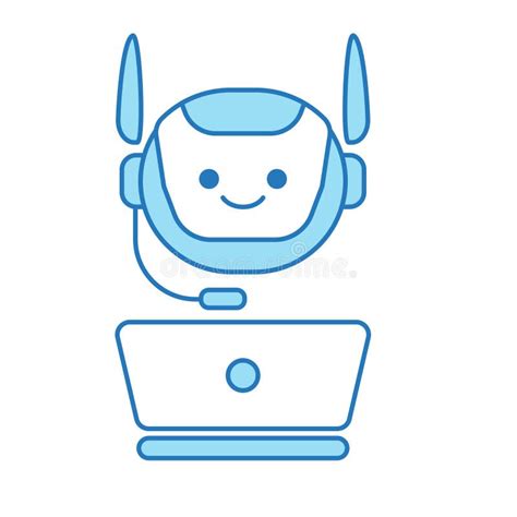 Virtual Assistant Or Chat Bot Icon With Laptop And Headset Symbol Stock