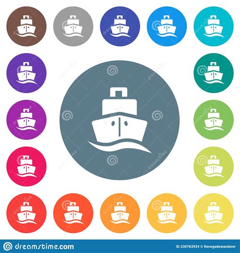 Cruise Ship Front View Solid Flat White Icons On Round Color Backgrounds Stock Vector