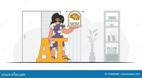 Girl Displaying An Iot Logo In Vector Linear Design 274302651