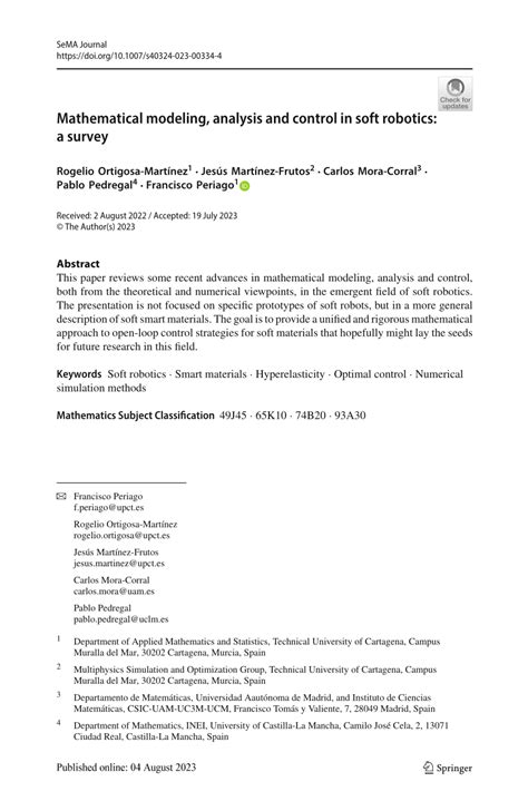 pdf mathematical modeling analysis and control in soft robotics a