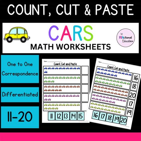 Counting Math Worksheets 11 20 1 1 Correspondence Differentiated Cars