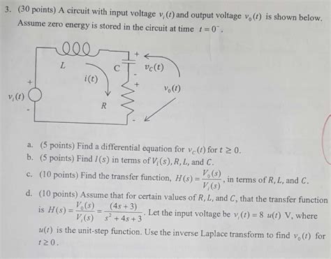 Solved 3 30 Points A Circuit With Input Voltage Vand