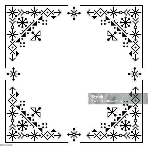 북유럽 부족 라인 벡터 인사말 카드 디자인 프레임 아이슬란드 룬 예술에서 영감을 얻은 기하학적 모서리 룬에 대한 스톡 벡터 아트 및 기타 이미지 Istock