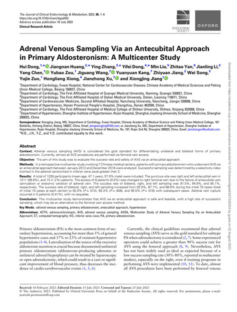 pdf adrenal venous sampling via an antecubital approach in primary aldosteronism a